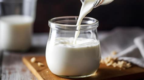 Pouring Homemade Kefir Buttermilk Or Yogurt With Probiotics