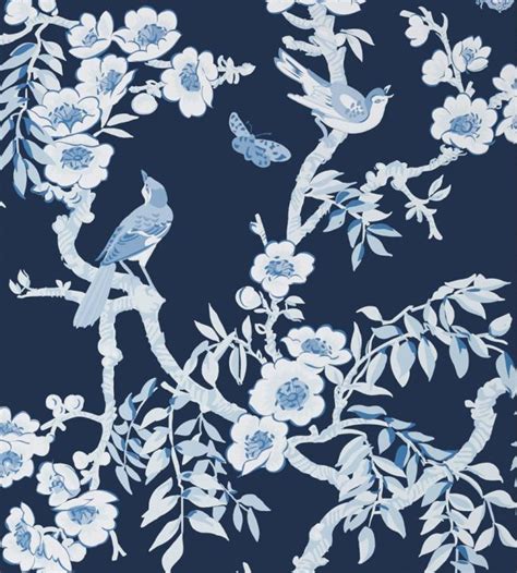 Yukio Wallpaper In Navy And White By Thibaut Jane Clayton