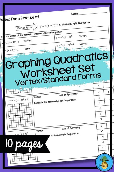 Converting Quadratic Equations Worksheet Standard To Vertex