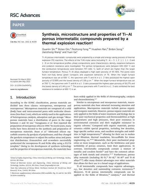 Pdf Synthesis Microstructure And Properties Of Ti Al Porous Intermetallic Compounds Prepared