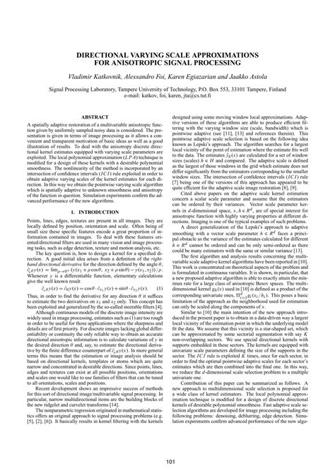 Pdf Directional Varying Scale Approximations For Anisotropic Signal Processing