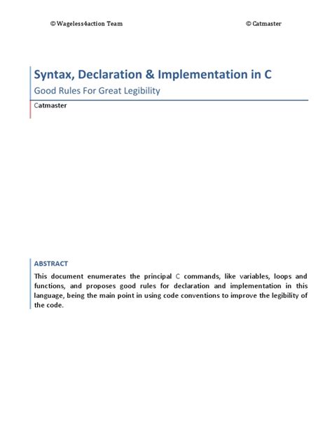 Syntax Declaration And Implementation In C Pdf C Programming
