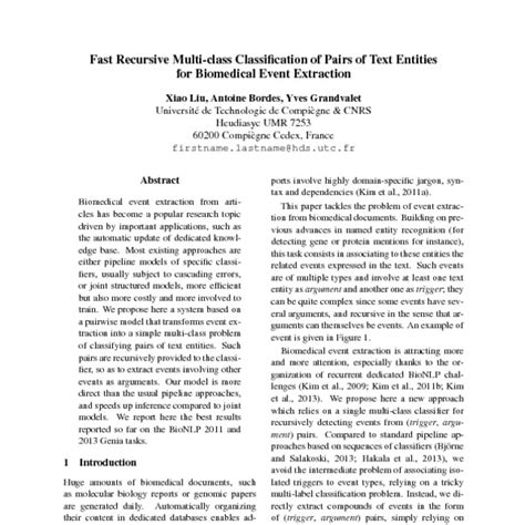 fast recursive multi class classification of pairs of text entities for
