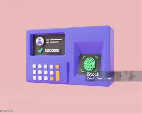 지문 스캔은 보안 시스템에 들어갑니다 출석 기계 생체 인식 액세스 제어 시스템 보안 시스템 인증 지문 스캐너 3d 아이콘 렌더링