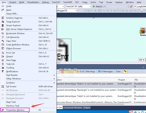 Twincat 3 Plc Hmi常见问答 Twincat 3 Plc Hmi界面的toolbox里面的properties选项卡找不到了怎么办？ 倍福虚拟学院