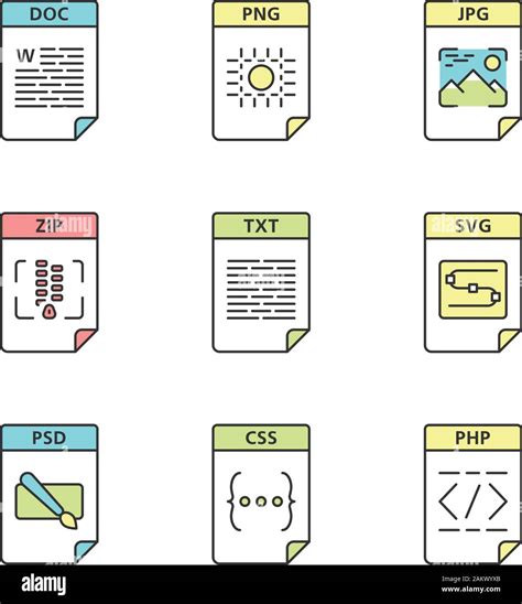 Files Format Color Icons Set Text Image Archive Webpage Files Doc Png Zip Txt Svg Psd