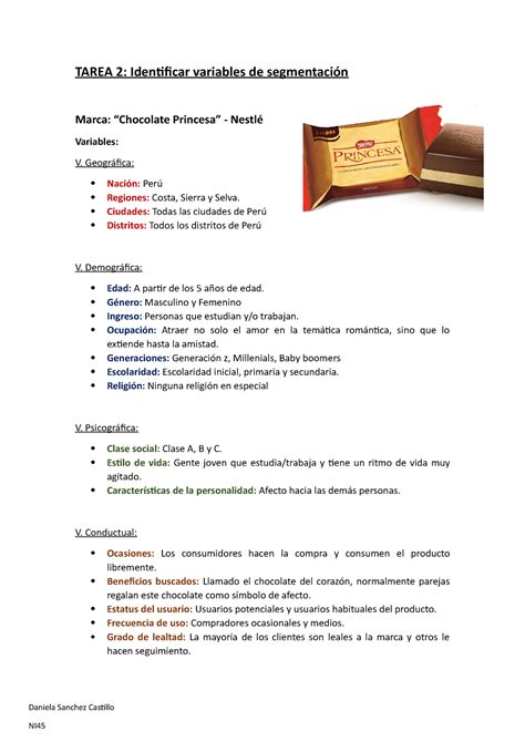 Tarea Segmentación IDENTIFICACION DE VARIABLES Y SUBVARIABLES TAREA Identificar variables