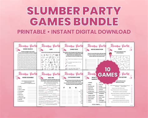 Slumber Party Game Bundle Printable Sleepover Activities Girl Pajama