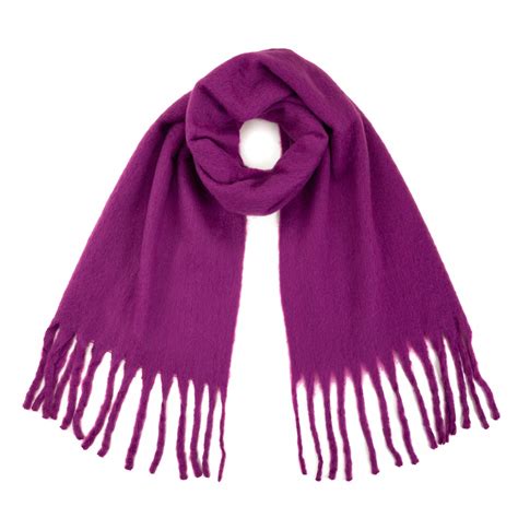 Szalik Damski Puchaty Purpurowy Z Frędzlami Gruby Zimowy Długi • Cena