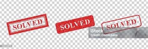 벡터 장식 템플릿 장식과 투명 한 배경 레이아웃에 대 한 해결 된 상징의 현실적인 고립 된 빨간색 고무 스탬프의 집합입니다 해결책에 대한 스톡 벡터 아트 및 기타 이미지