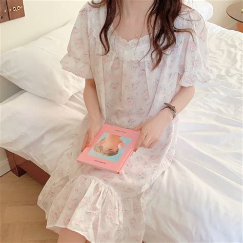 오로니 프릴 레이스 플라워 원피스 잠옷 순면 여름 반팔 공주 냉장고 파자마 파티