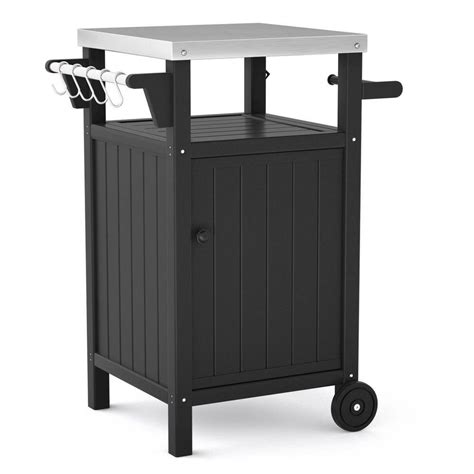 Sudzendf Black Outdoor Stainless Steel Tabletop 1 Door Grill Cart With