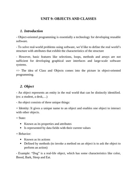 Unit 9 Objects And Classes Pdf Method Computer Programming Class Computer Programming