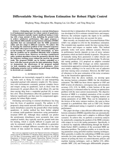 Differentiable Moving Horizon Estimation For Robust Flight Control Deepai