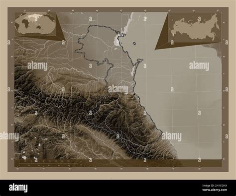 Dagestan Republic Of Russia Elevation Map Colored In Sepia Tones With