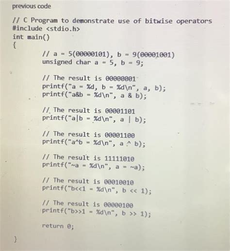 Solved Bitwise Operator Functions Code Redo The Chegg Com