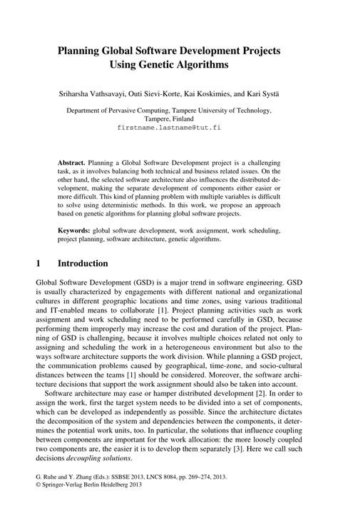 Pdf Planning Global Software Development Projects Using Genetic Algorithms