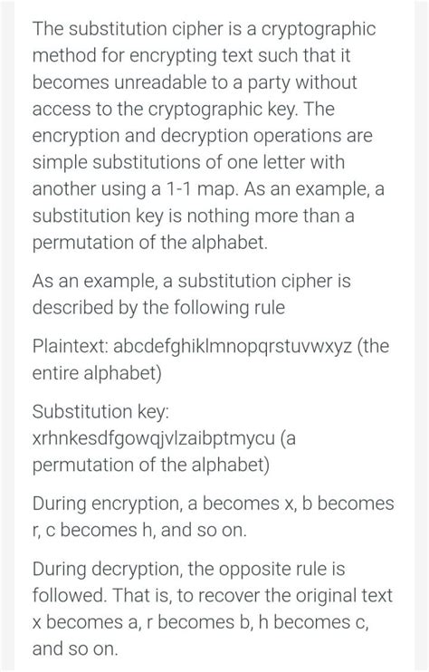 Solved The Substitution Cipher Is A Cryptographic Method For