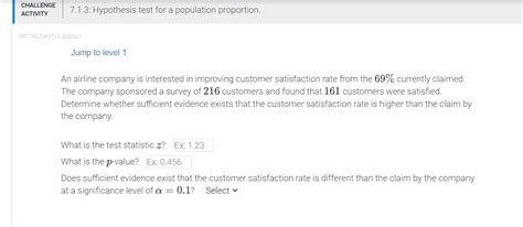 Solved Challenge Activity 7 1 3 Hypothesis Test For A