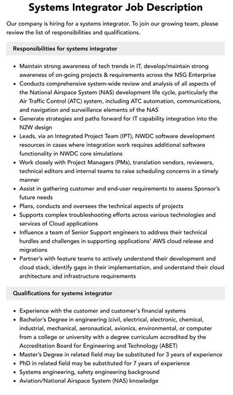 Systems Integrator Job Description Velvet Jobs