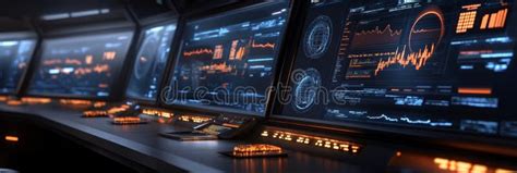 Advanced Digital Control Room With Multiple Screens Displaying Data Analytics And Graphs