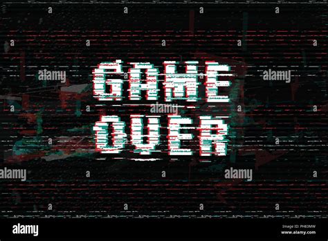 game over screen message vector illustration glitch effect text digital noise background