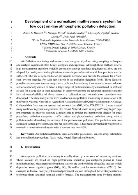 Pdf Development Of A Normalized Multi Sensors System For Low Cost On Line Atmospheric