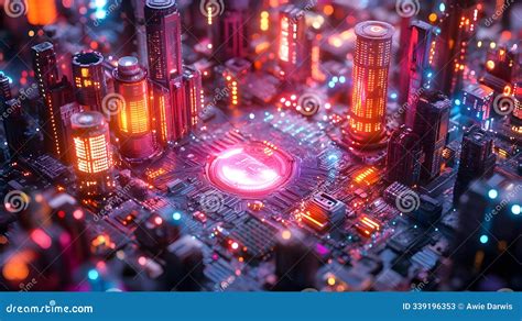 3d Illustration Of A Futuristic City Built On A Circuit Board Stock Illustration Illustration