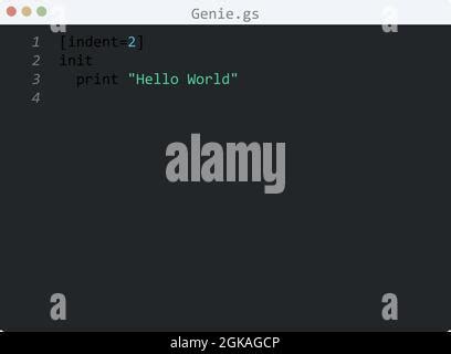 Genie Language Hello World Program Sample In Editor Window Illustration Stock Vector Image Art