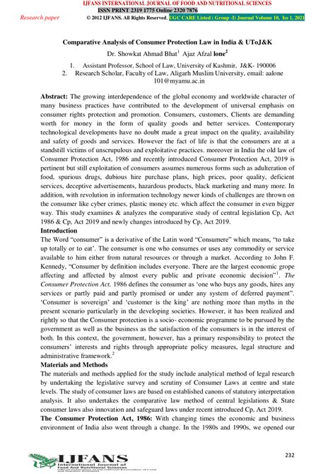 PDF Comparative Analysis Of Consumer Protection Law In India UToJ K