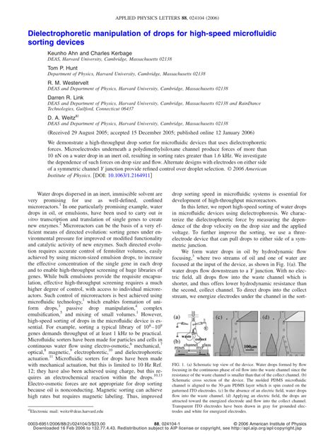 Pdf Dielectrophoretic Manipulation Of Drops For High Speed Microfluidic Sorting Devices