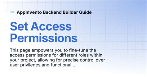 Set Access Permissions Appinvento Backend Builder Guide