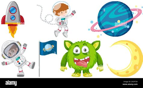 Set Of Space Cartoon Characters And Objects Illustration Stock Vector Image And Art Alamy