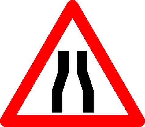 Road Narrowing Sign Warning Sign Narrowing The Road On Both Sides Red