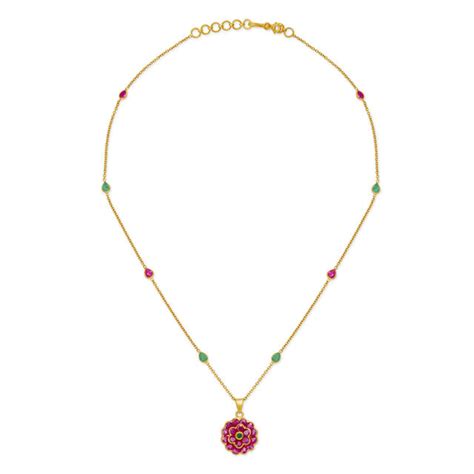 Elegant Emerald And Ruby Pendant With Chain