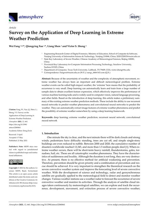 Pdf Survey On The Application Of Deep Learning In Extreme Weather Prediction