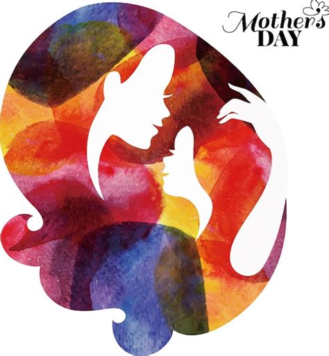 아기 와 함께 수채화 된 어머니 실루 행복 한 어머니 의 날 카드 터 일러스트레이션 프리미엄 벡터