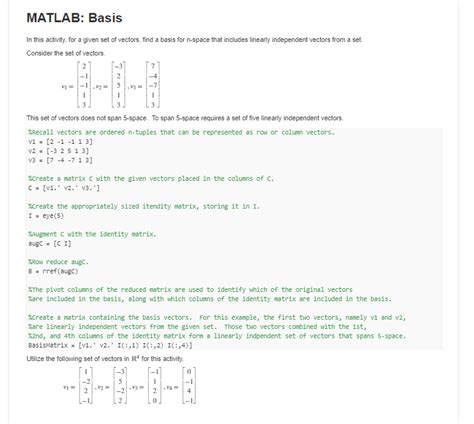 Solved Matlab Basis In This Activity For A Given Set Of