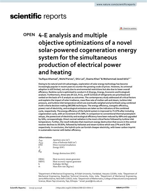 pdf 4‑e analysis and multiple objective optimizations of a novel