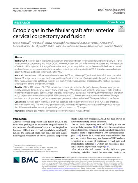 Pdf Ectopic Gas In The Fibular Graft After Anterior Cervical Corpectomy And Fusion
