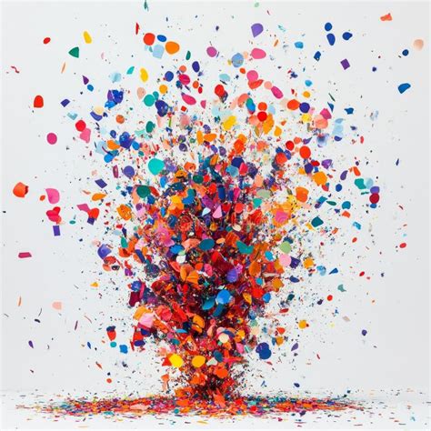 Vibrant Explosion Of Colorful Confetti Against White Background Stock