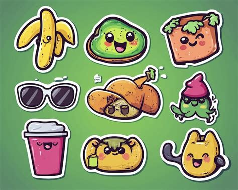 Collection Of Humorous And Quirky Stickers Or Clipart Illustrations With Playful And Exaggerated
