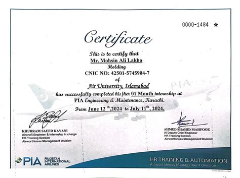 mohsan ali lakho on linkedin internship aviation engineering pia