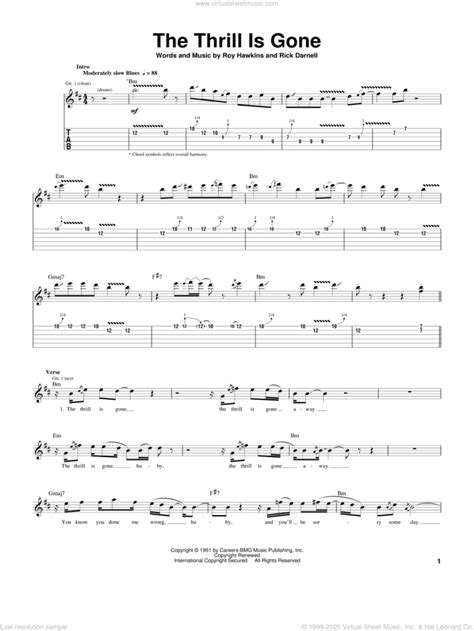 The Thrill Is Gone Sheet Music For Guitar Tablature V2