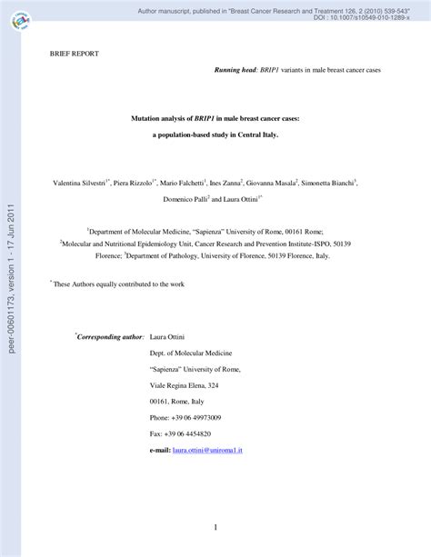 Pdf Mutation Analysis Of Brip1 In Male Breast Cancer Cases A
