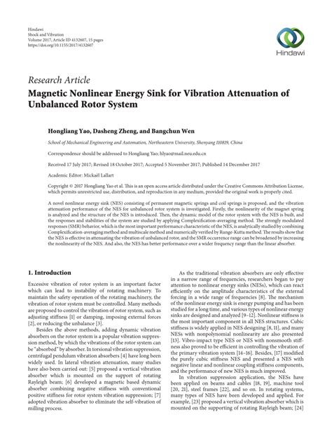 Pdf Magnetic Nonlinear Energy Sink For Vibration Attenuation Of Unbalanced Rotor System