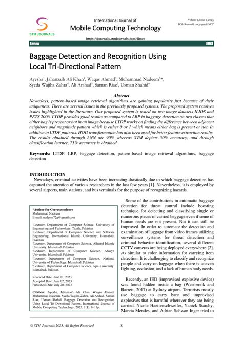 Pdf Baggage Detection And Recognition Using Local Tri Directional Pattern