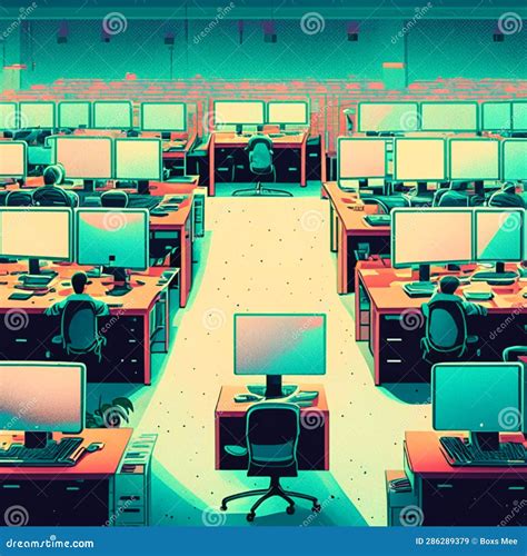 Computer Room In Office 3d Rendering 3d Illustration Stock Illustration Illustration Of