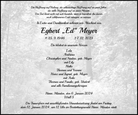 Traueranzeigen Von Egbert Meyer Trauerhnade