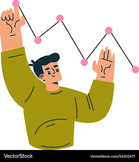 Productive Workflow With Man Draw Curve Graph Vector Image